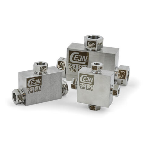 Bloc de raccordement CEJN en inox 316L, 3 voies en T 1'' Gaz, 1380 bar