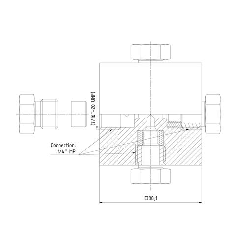 Bloc de raccordement CEJN en inox 316L, 4 voies en croix 1/4'' Gaz, 1380 bar